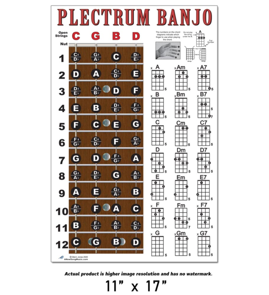 Plectrum Banjo Fretboard and Chord Poster – A New Song Music