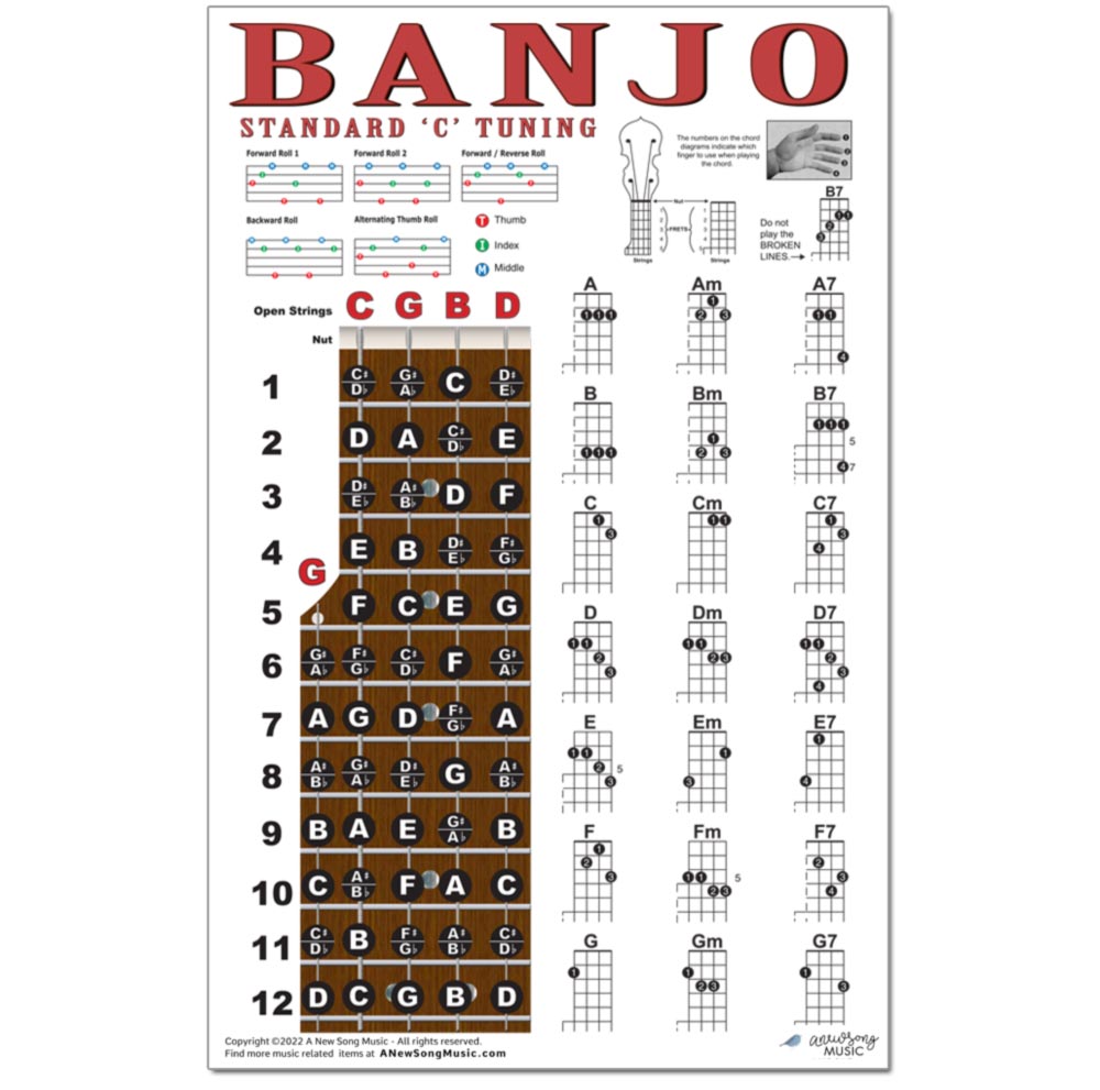 Banjo Standard C-Tuning Fretboard & Chords Poster – A New Song Music